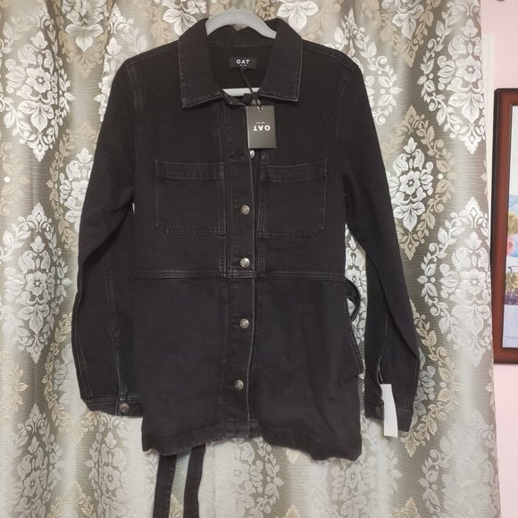 OAT | Jackets & Coats | Oat Belted Denim Jacket In Blackwood | Poshmark